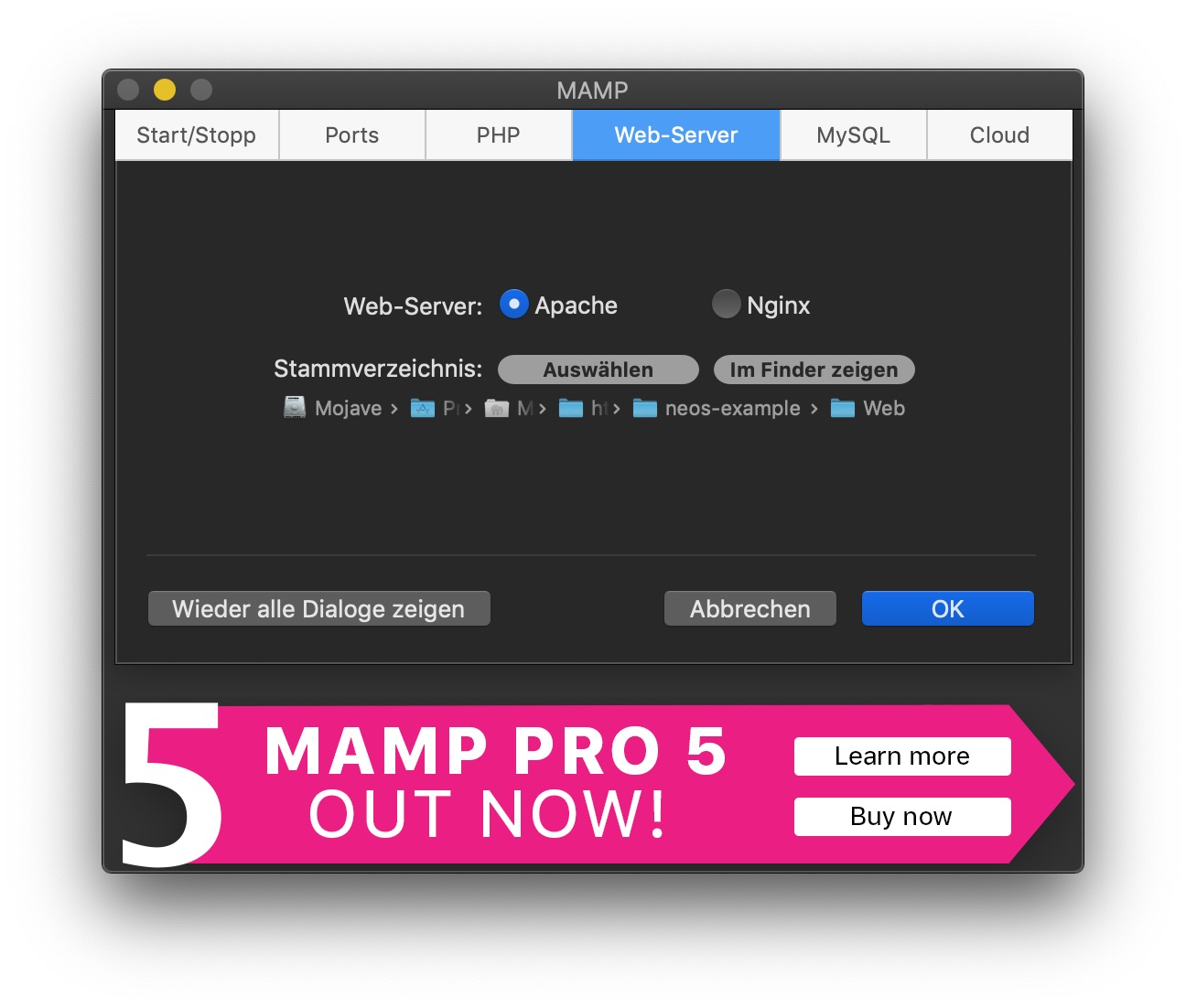 MAMP Setup (Windows/macOS) - Manual setup - Installation & Setup - Guide - Neos Docs